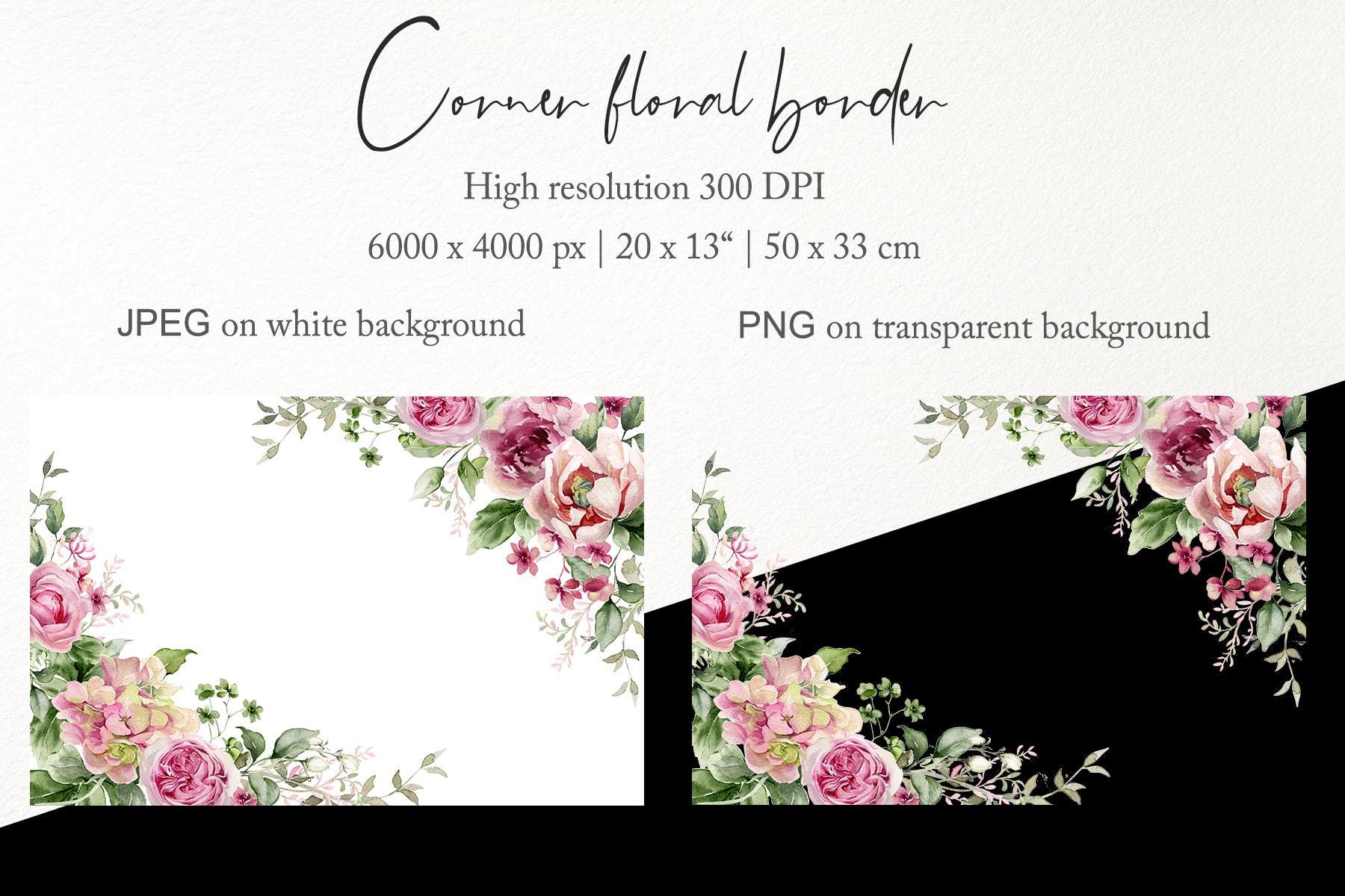 Pink Rose Floral Corner Border Clipart. Peony Flower Frame PNG ...