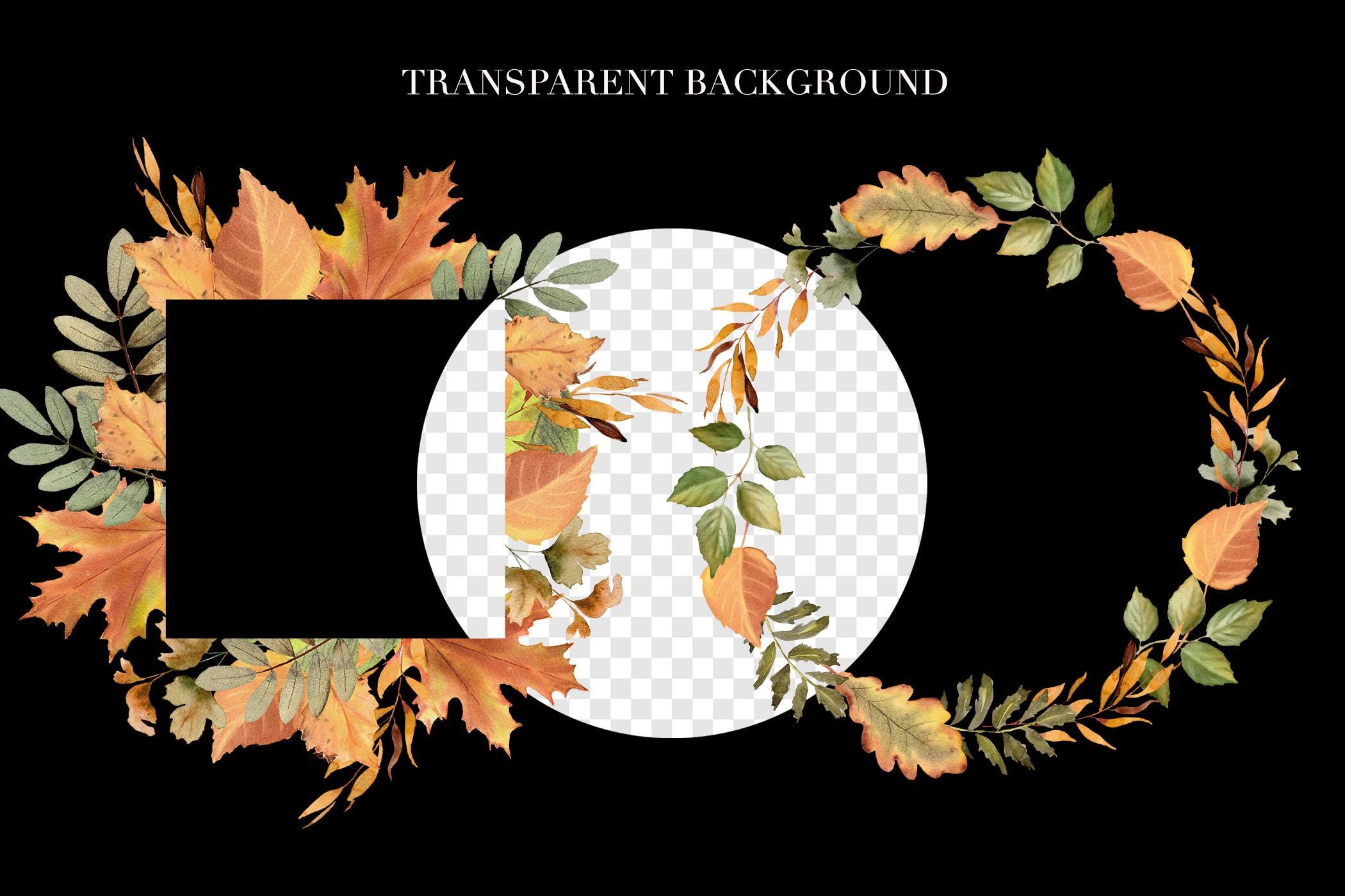 Fall Leaves Clipart. Watercolor Autumn Border PNG. Maple Leaf Wreath ...