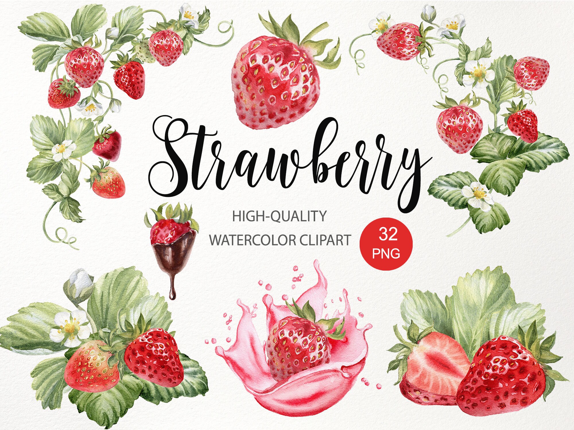Watercolor Strawberry Clipart. Strawberries Illustration PNG. Border ...