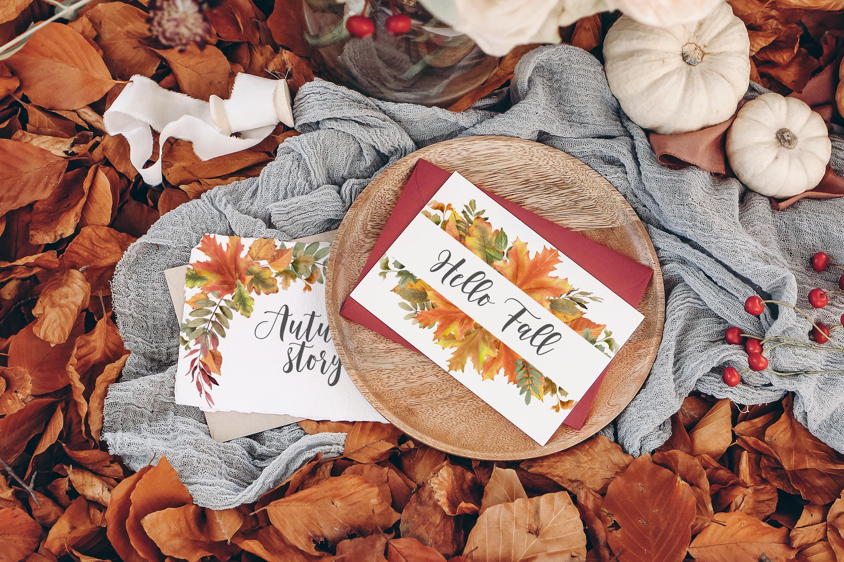 Fall Leaves Clipart. Watercolor Autumn Border PNG. Maple Leaf Wreath ...