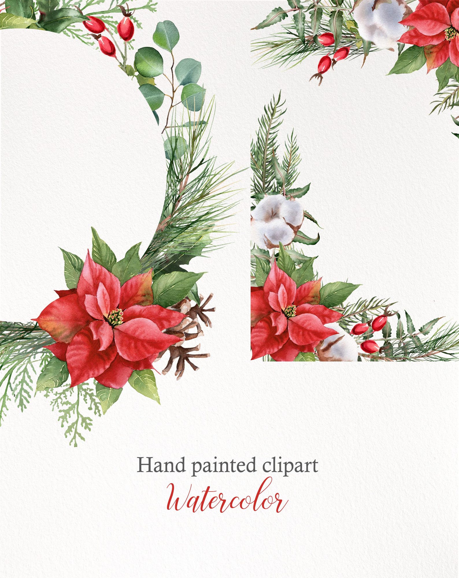 Christmas Frame Clipart. Poinsettia Watercolor Border PNG. Winter ...