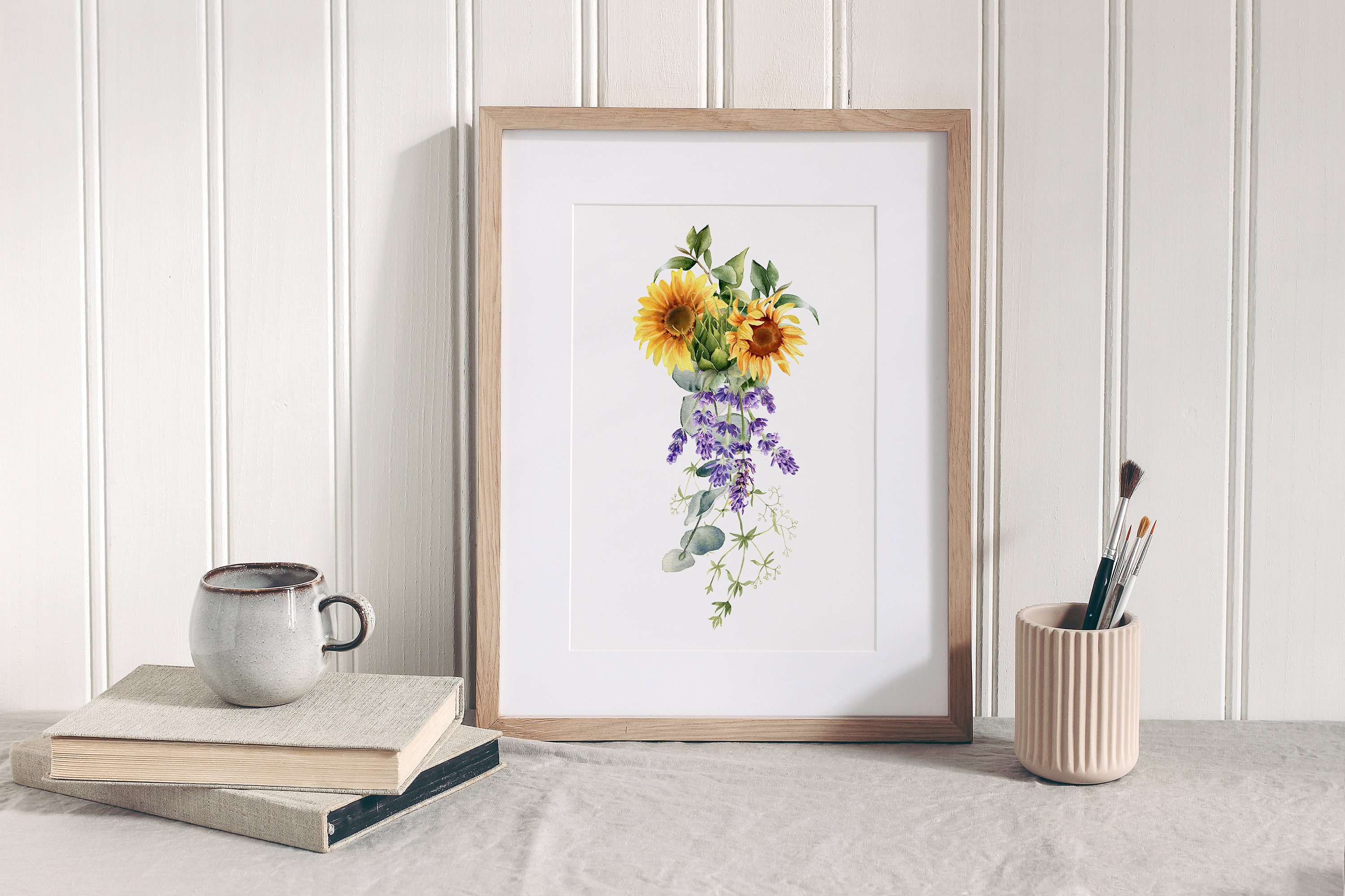 Sunflower, Lavender, Eucalyptus Flowers Clipart. Rustic Floral Bouquet ...