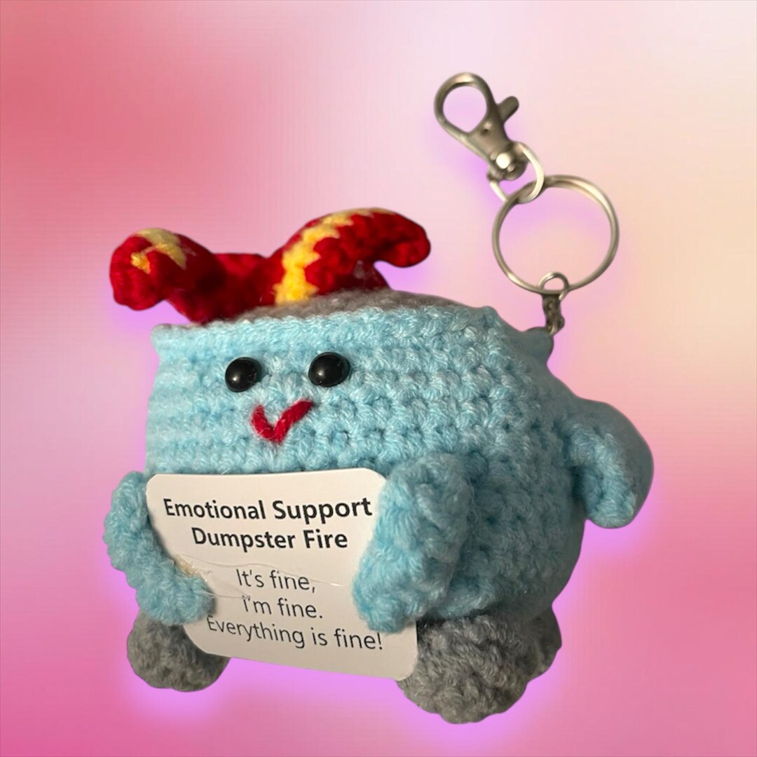 Crochet Positive Dumpster Fire Plush Keychain, Funny Handmade Figurine ...