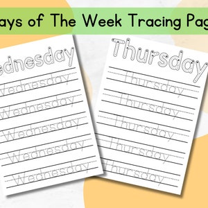 Days of the Week Tracing Sheet Children Handwriting Practice Toddler ...