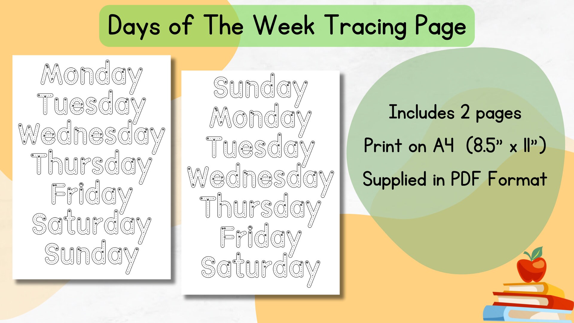 Days of the Week Tracing Counting Children Handwriting Practice Toddler ...