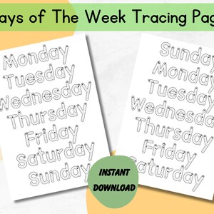 Days of the Week Tracing Counting Children Handwriting Practice Toddler ...