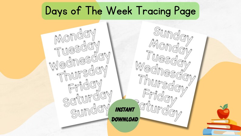 Days of the Week Tracing Counting Children Handwriting Practice Toddler ...