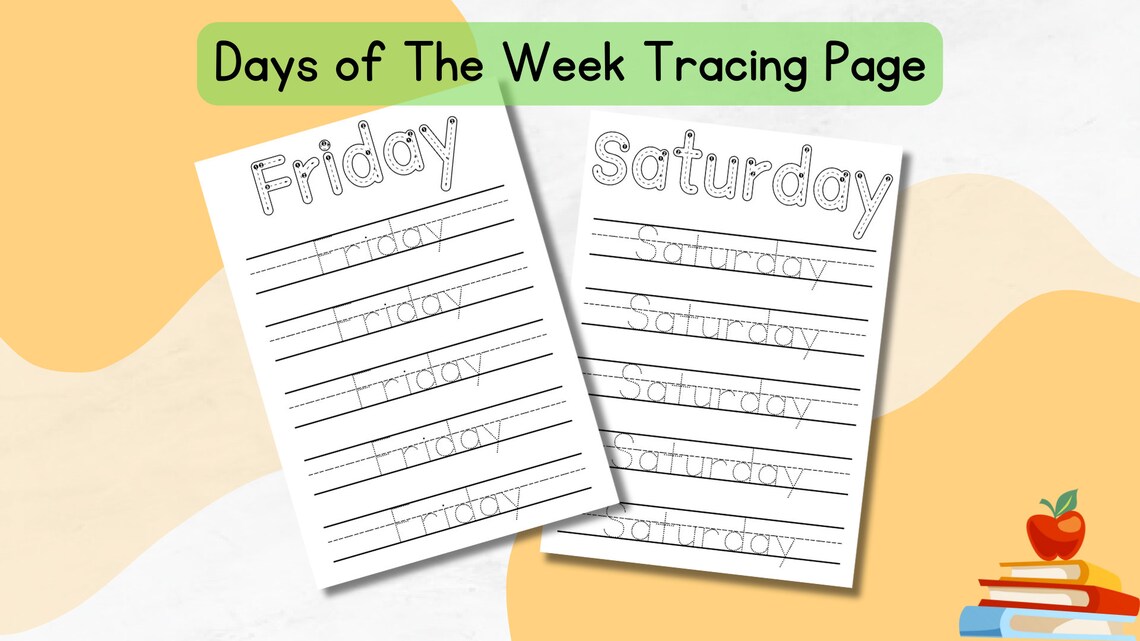 Days of the Week Tracing Sheet Children Handwriting Practice Toddler ...