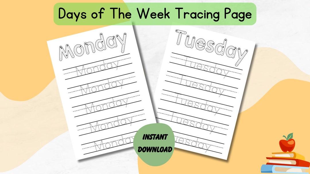 Days of the Week Tracing Sheet Children Handwriting Practice Toddler ...