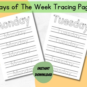 Days of the Week Tracing Sheet Children Handwriting Practice Toddler ...