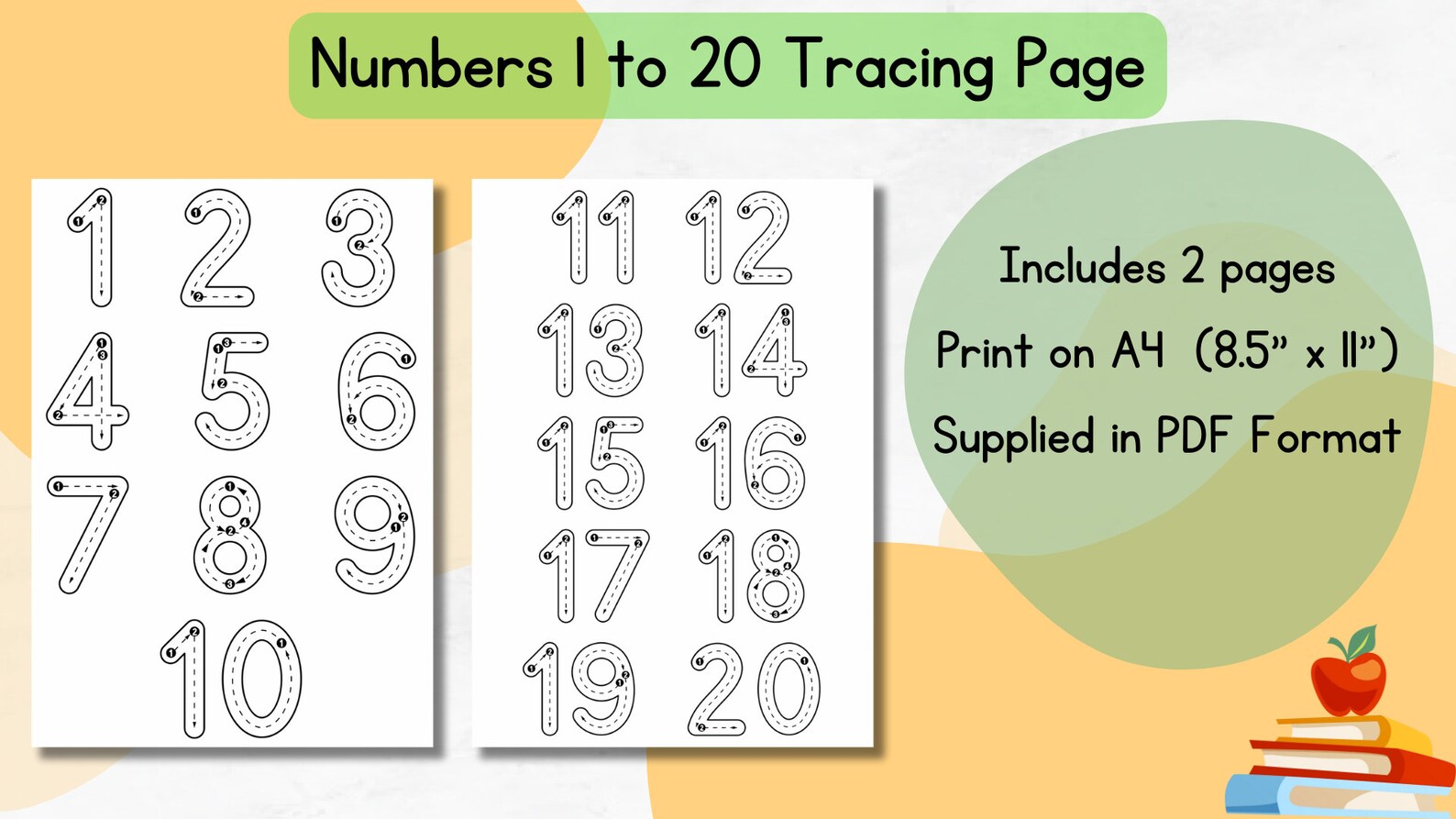 Numbers 1 to 20 Tracing Counting Children Handwriting Practice Toddler ...