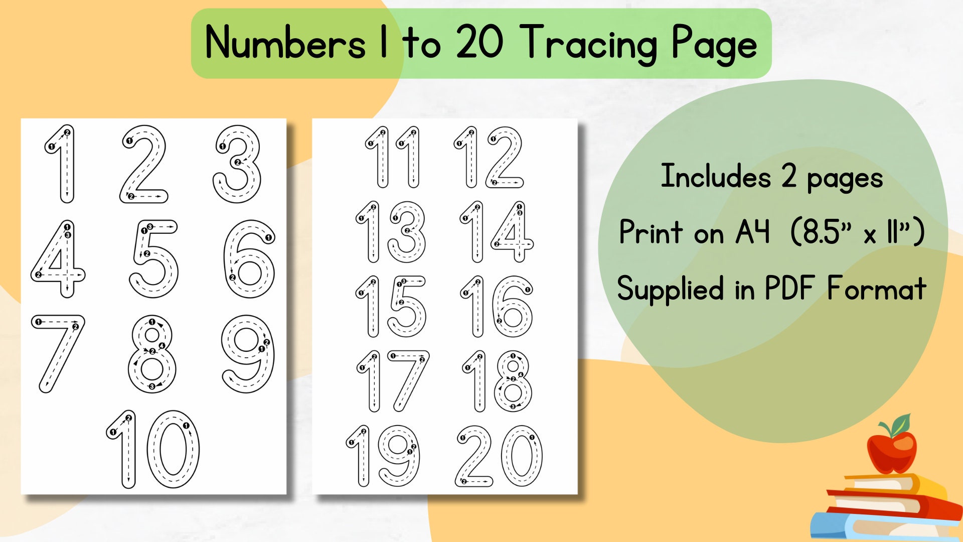 Numbers 1 to 20 Tracing Counting Children Handwriting Practice Toddler ...