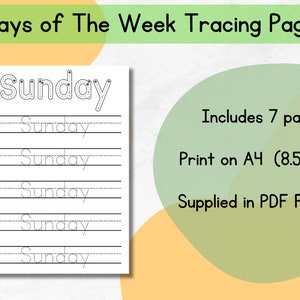 Days of the Week Tracing Sheet Children Handwriting Practice Toddler ...