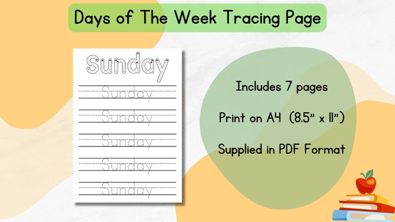 Days of the Week Tracing Sheet Children Handwriting Practice Toddler ...