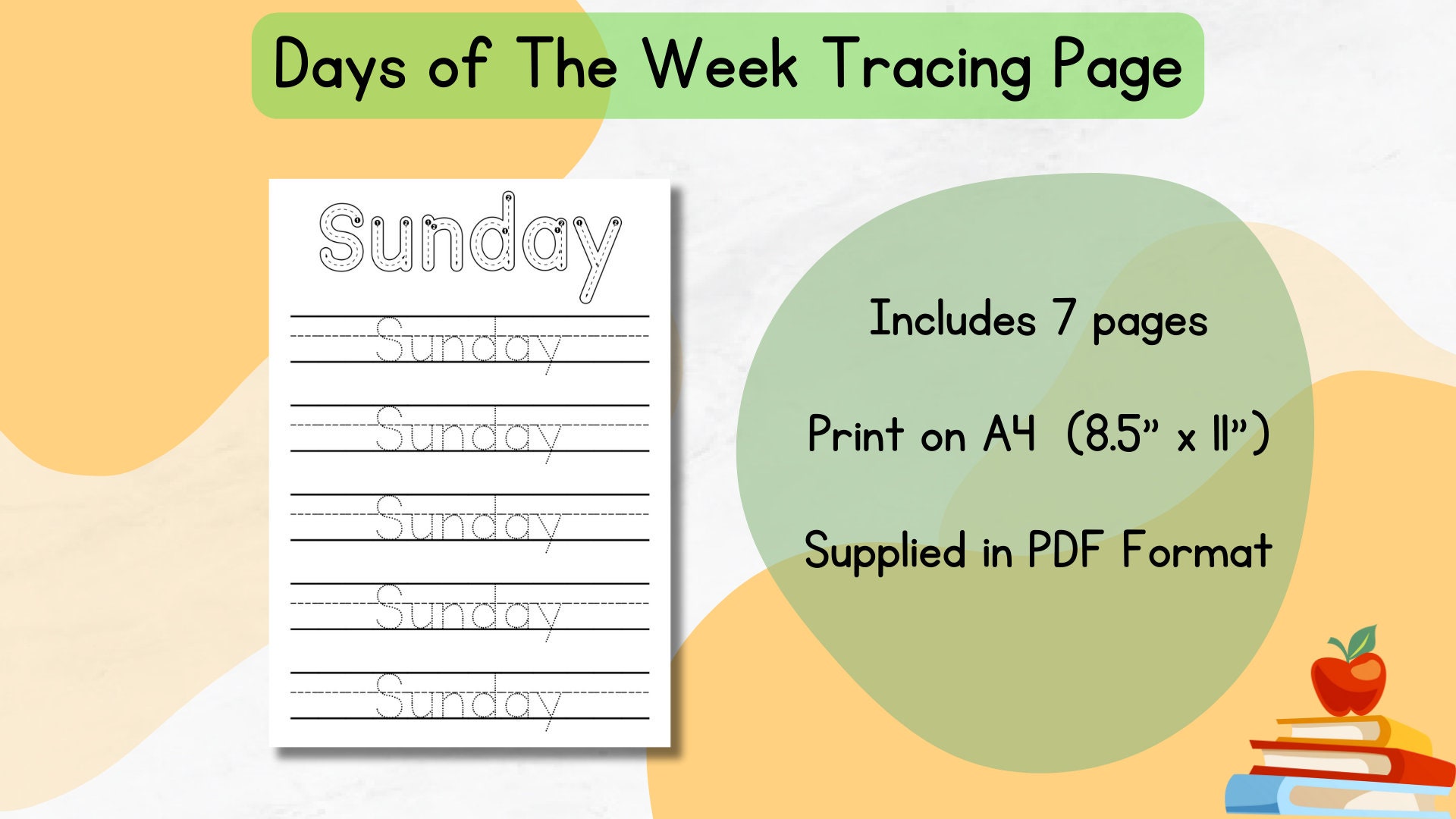 Days of the Week Tracing Sheet Children Handwriting Practice Toddler ...