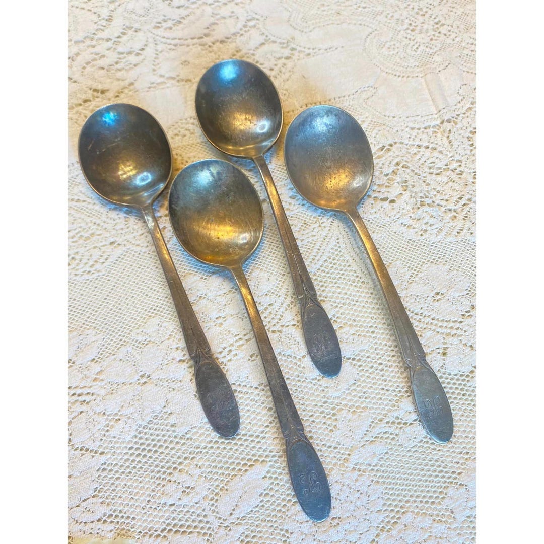 4 Bouillon Soup Spoons 1847 Rogers Bros. Sylvia IS Silverplate Vtg ...