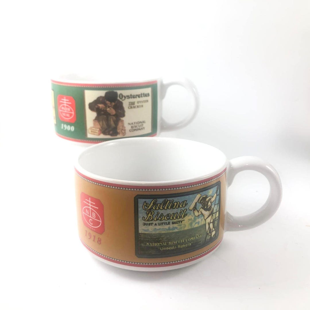 2 Vintage Nabisco Cracker Advertising Soup Bowls Handles Mugs Saltina ...