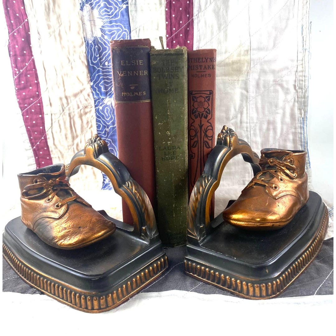 Vintage Baby Shoe Bookends – Rustic Farmhouse Shelf Décor, Primitive ...