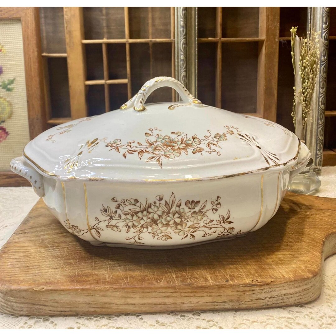 Antique White Porcelain Ironstone Meakin WM Co Tureen With Lid Floral ...