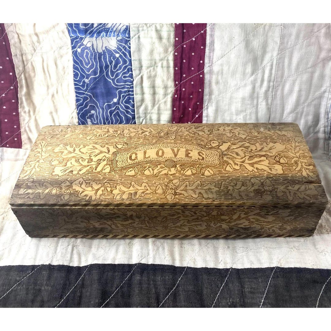 Antique Pyrography Wizard L. F. Grammes Wood Burned Glove Box Hinged ...
