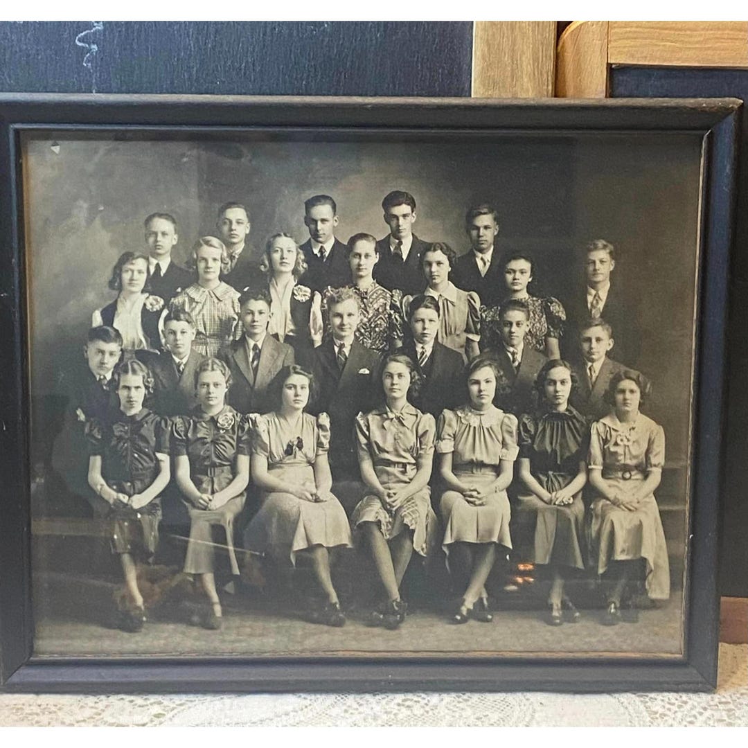 Vintage 1930s Black & White Class Photo in Antique Wood Frame Academia ...