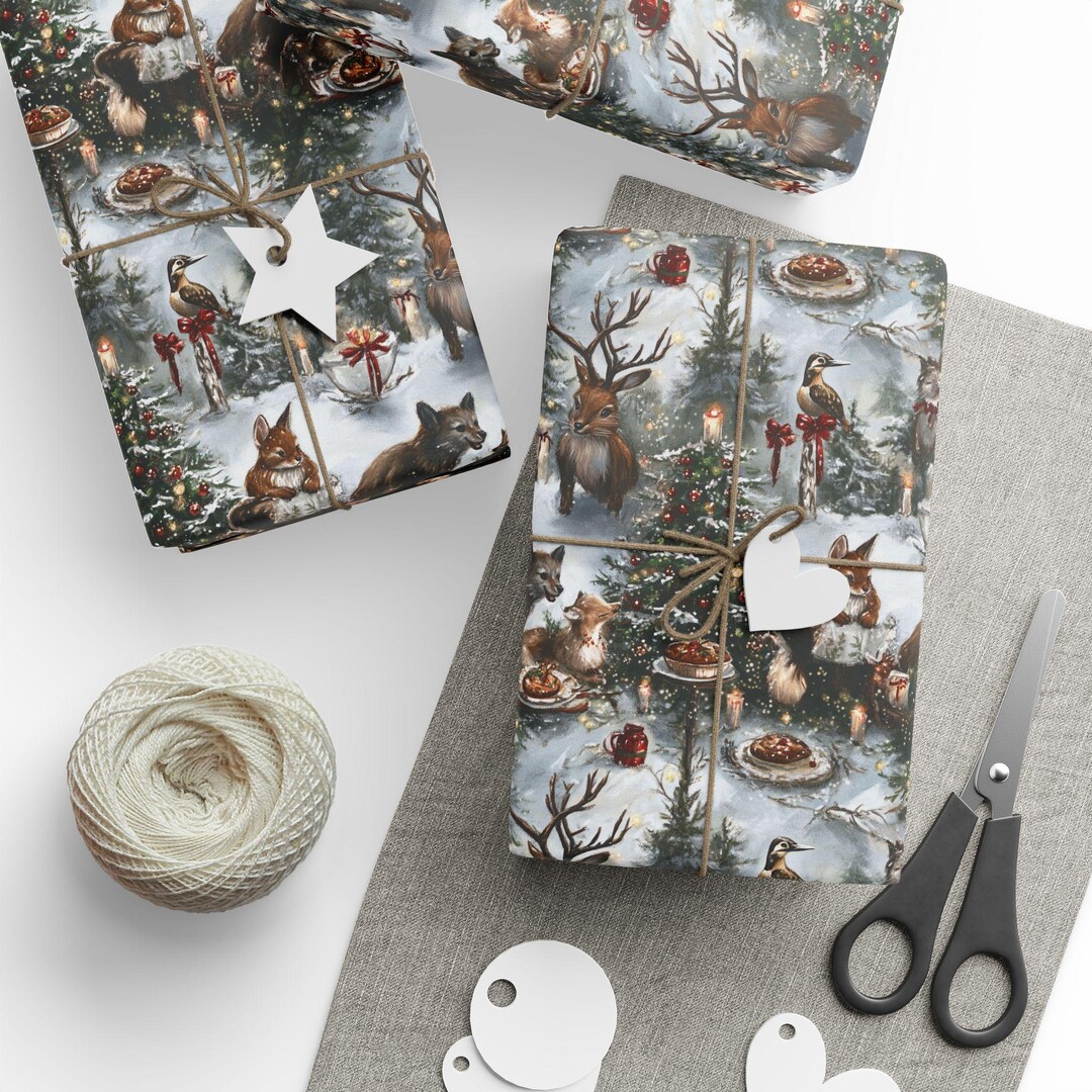 Whimsical Forest Wrapping Paper Cute Forest Gift Wrap Animal Holiday ...