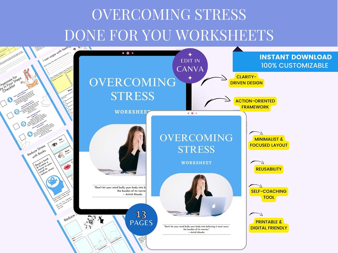 Anxiety & Stress Coaching Workbook: Editable Therapy Worksheets (canva ...
