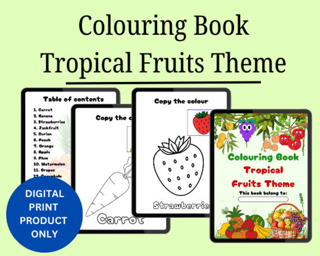 Colouring Book Tropical Fruits Theme Colouring Printable Busy Book - Etsy