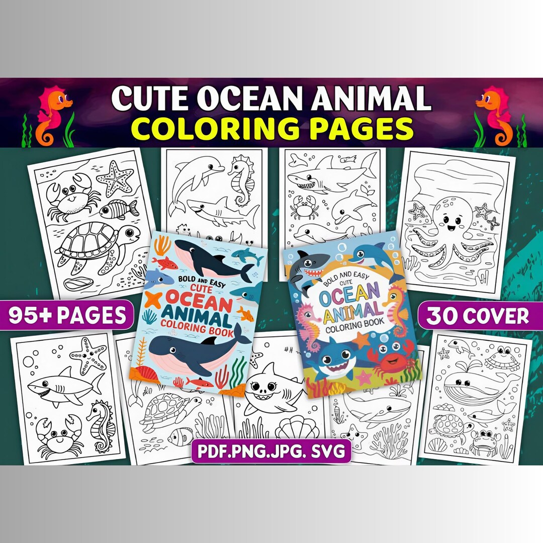 Cute Ocean Animals Coloring Book for Kid, Coloring Book Bundle, Girl ...
