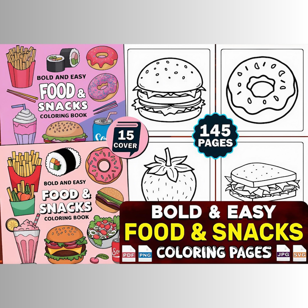 Bold Easy Food and Snacks Coloring Pages, Coloring Book Bundle, Girl ...