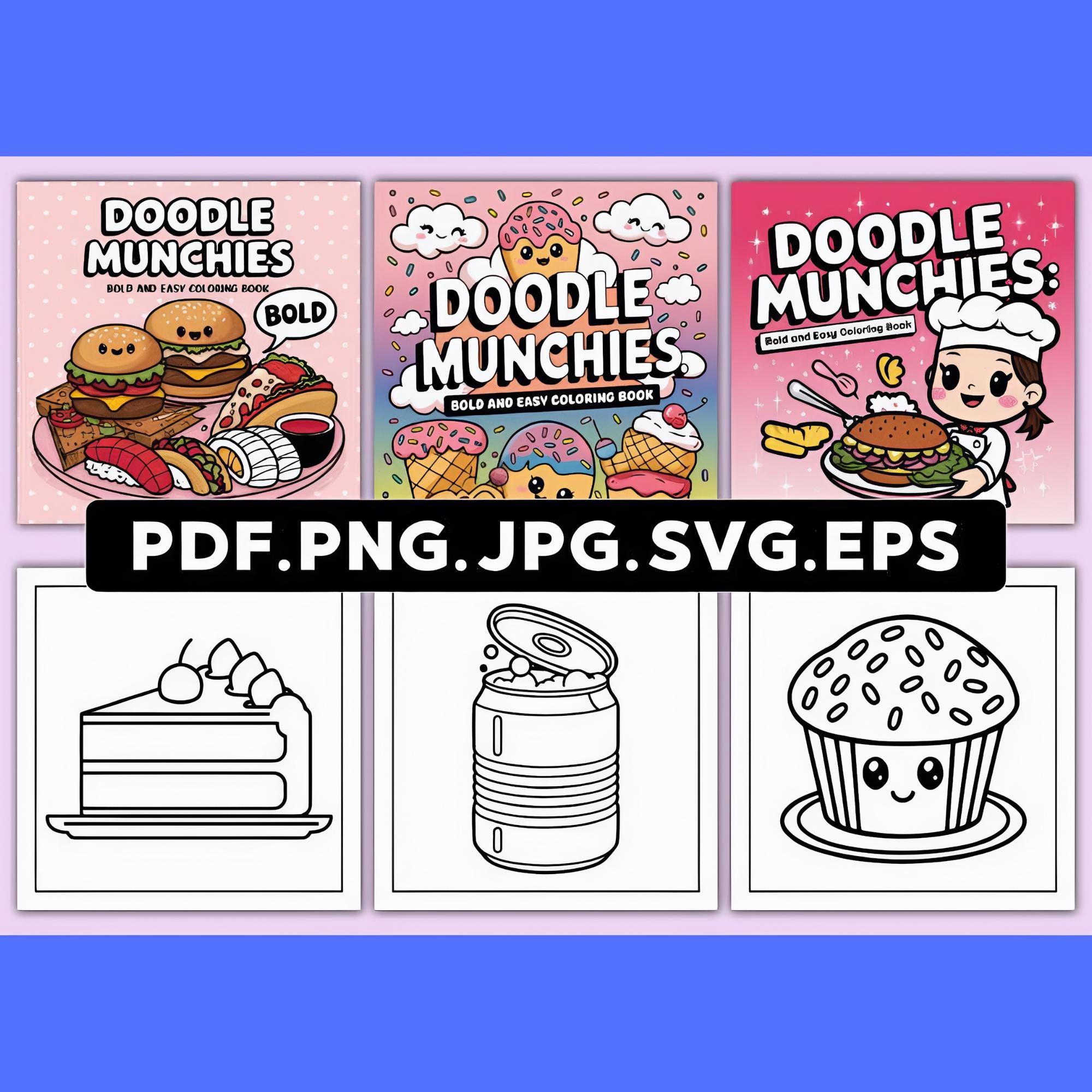 Doodle Munchies Bold Easy Coloring Pages, Coloring Book Bundle, Girl ...