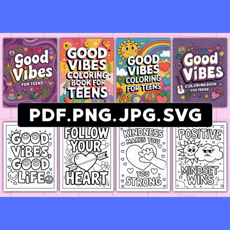 Good Vibes Coloring Pages for Teens, Coloring Book Bundle, Girl Moments ...