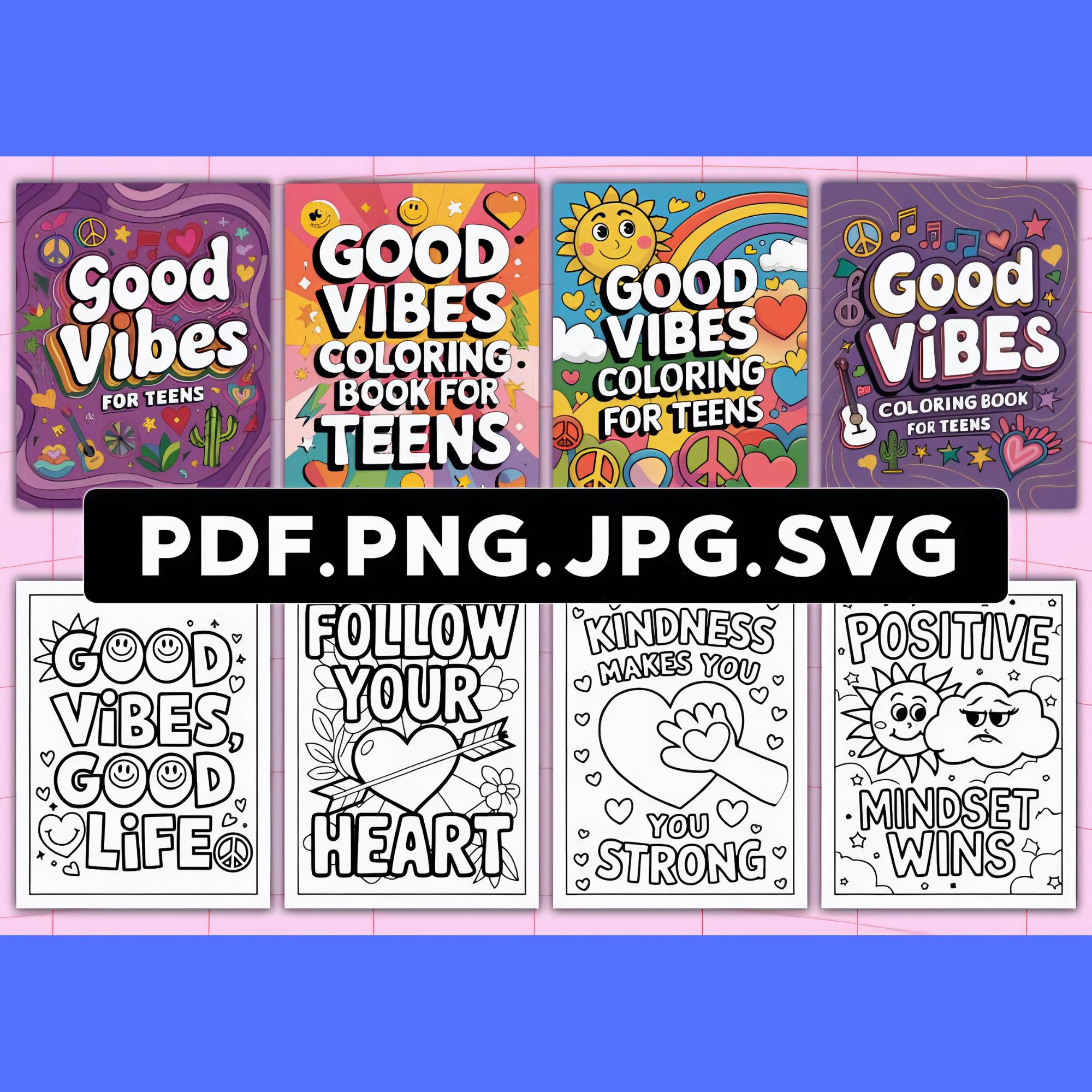 Good Vibes Coloring Pages for Teens, Coloring Book Bundle, Girl Moments ...