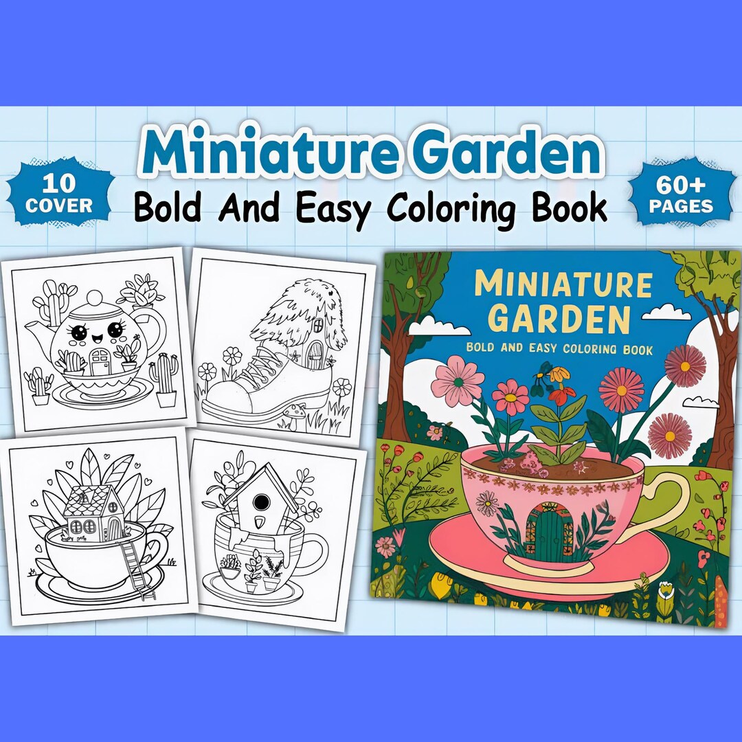 Miniature Garden Bold Easy Coloring Page, Coloring Book Bundle, Girl ...
