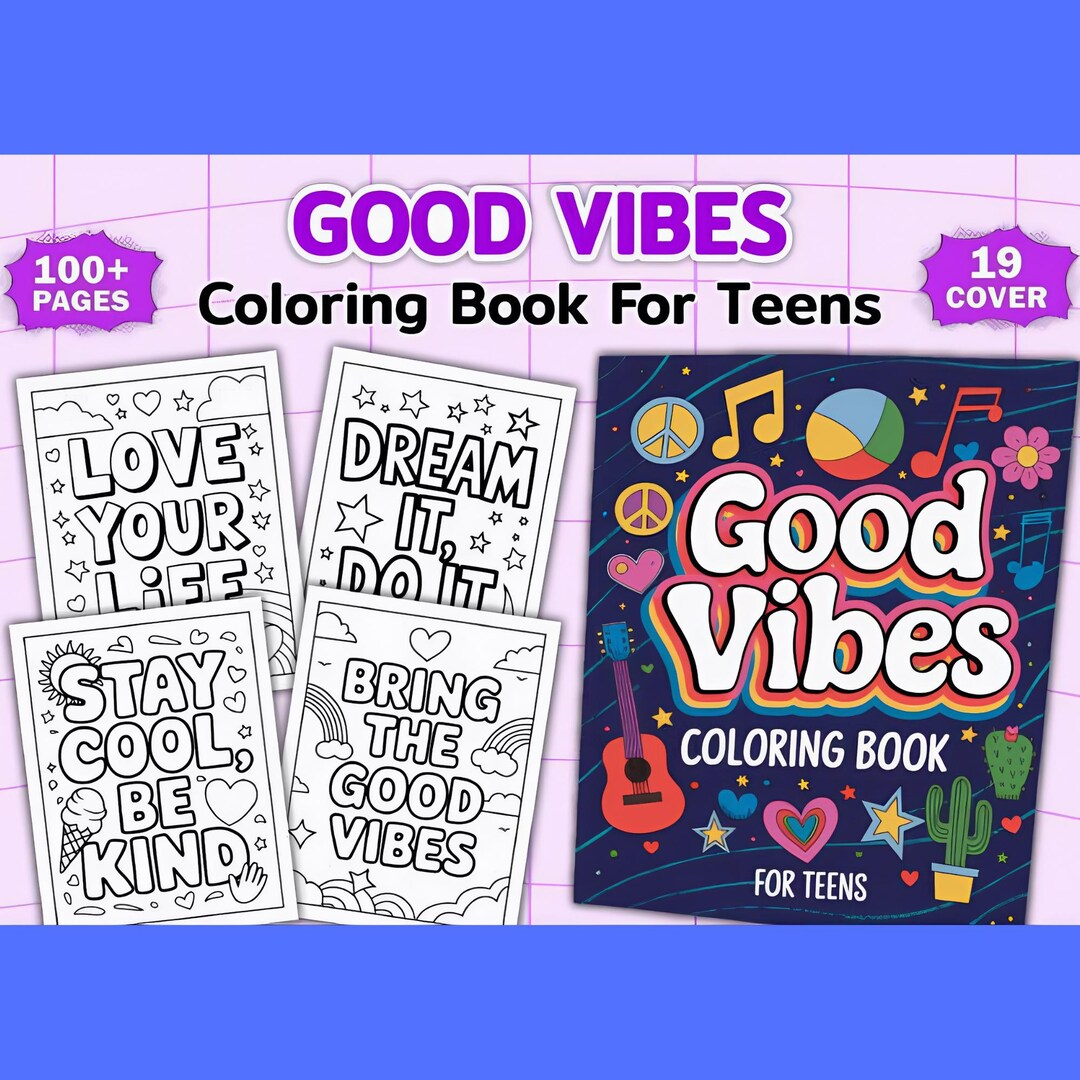 Good Vibes Coloring Pages for Teens, Coloring Book Bundle, Girl Moments ...