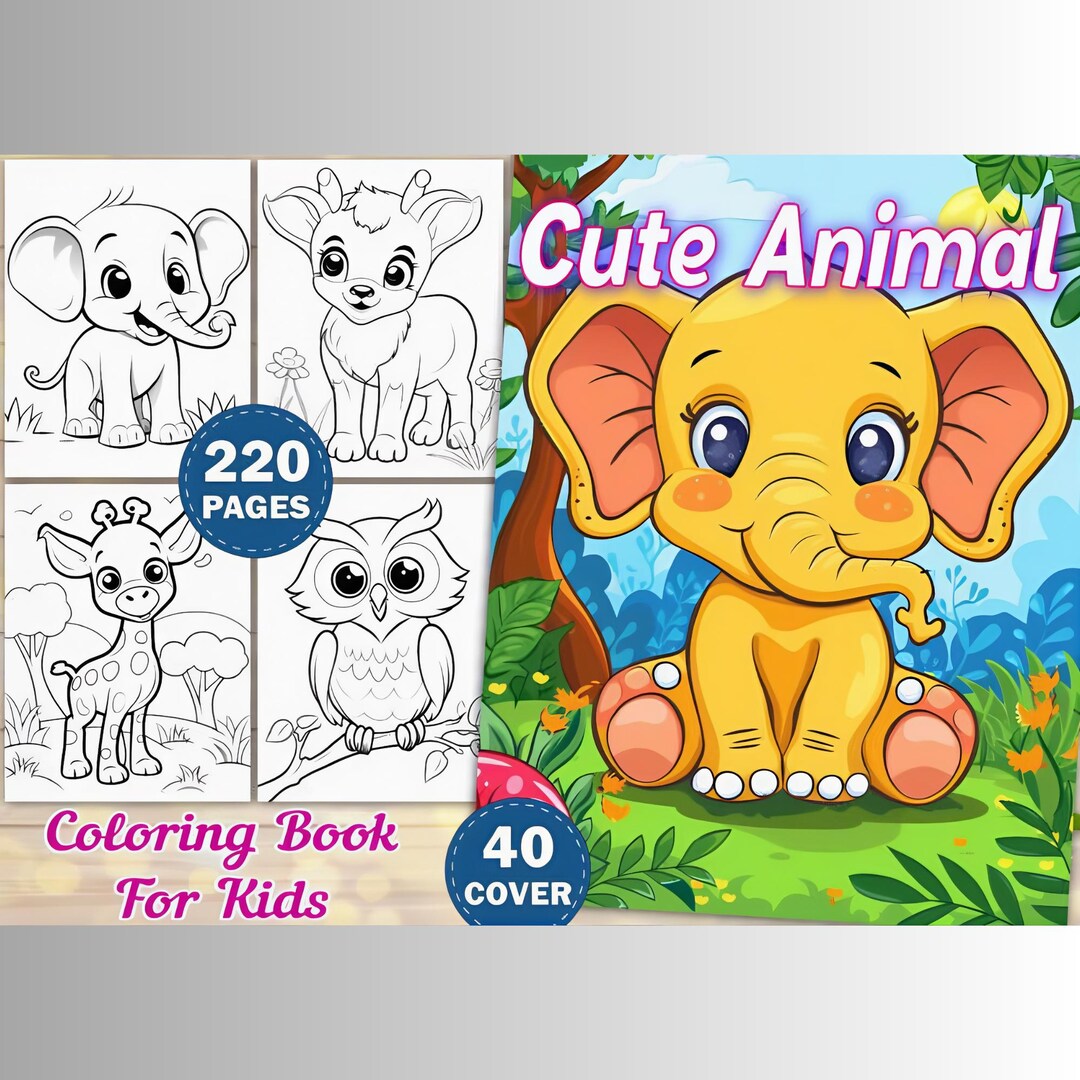 220+ Cute Animal Coloring Pages for Kids, Coloring Book Bundle, Girl ...