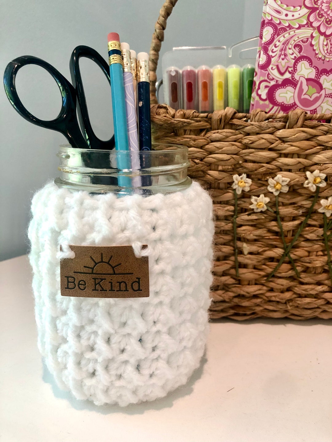Mason Jar Crochet Cozy Planter Farmhouse Home Decor Mason Jar Classroom ...