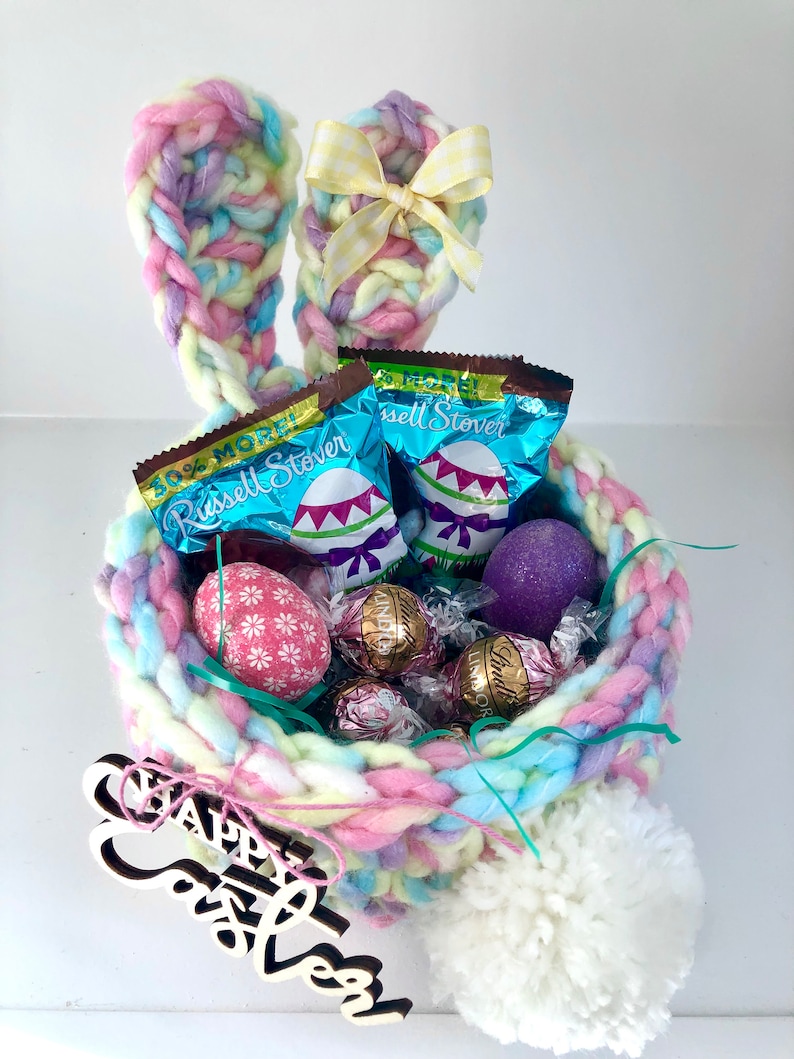 Easter Bunny Basket Handmade Gift for Children Crochet Spring Mantel ...