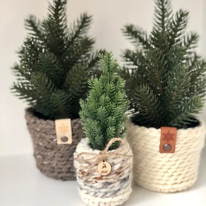 Mini Farmhouse Faux Christmas Tree Crochet Planter Sweater Cozy Winter ...
