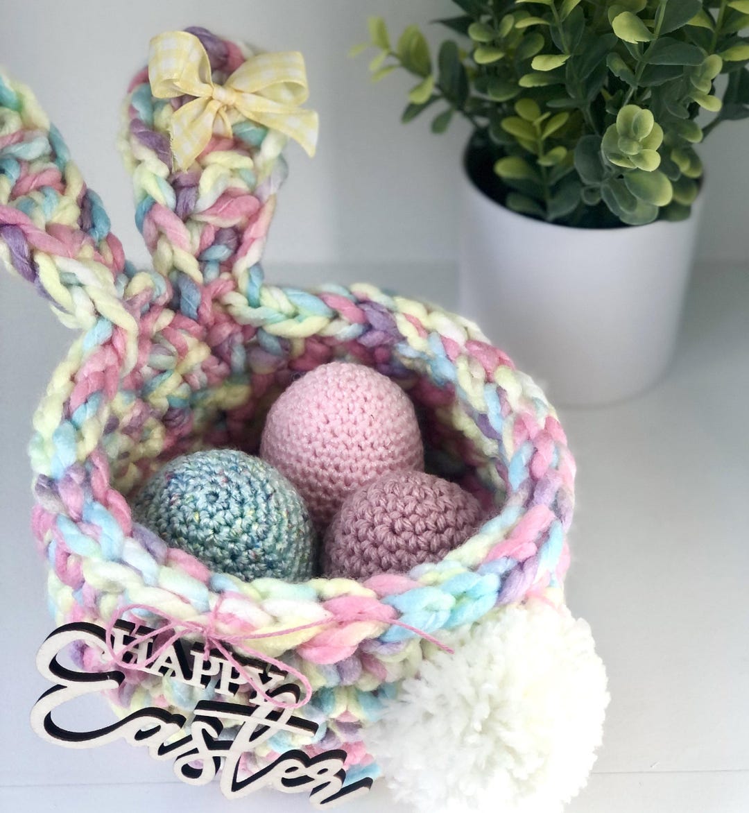 Easter Bunny Basket Handmade Gift for Children Crochet Spring Mantel ...