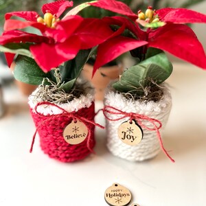 Mini Christmas Poinsettia With Crochet Sweater Cozy Winter Mantel Decor ...