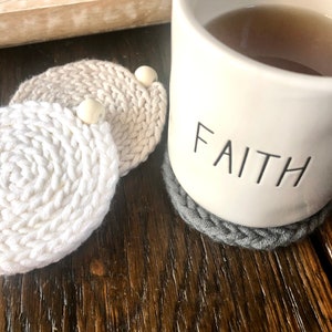 Crochet Coaster Set With Wooden Bead Minimalist Farmhouse Decor ...