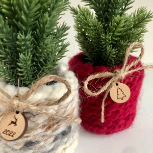 Mini Farmhouse Faux Christmas Tree Crochet Planter Sweater Cozy Winter ...