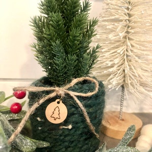 Mini Farmhouse Faux Christmas Tree Crochet Planter Sweater Cozy Winter ...