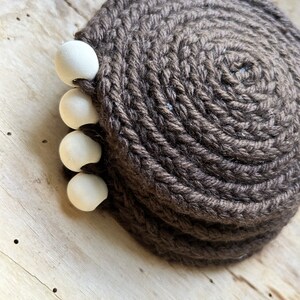 Crochet Coaster Set With Wooden Bead Minimalist Farmhouse Decor ...