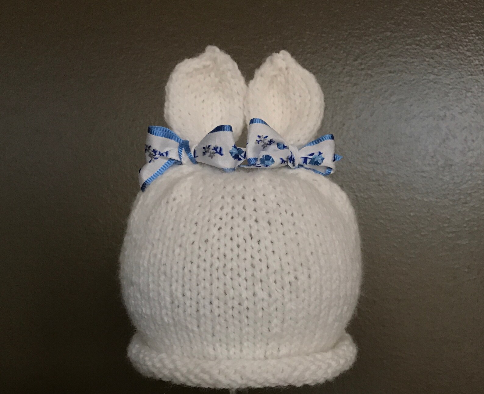 Immediate Shipping- Bunny Rabbit Hat One of a Kind White Blue Flower ...