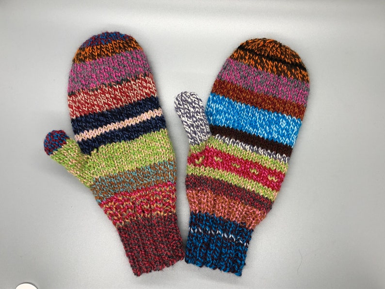 Pre-order - Handknit Crazy Mittens Adult Large/extra Large Mismatch One ...
