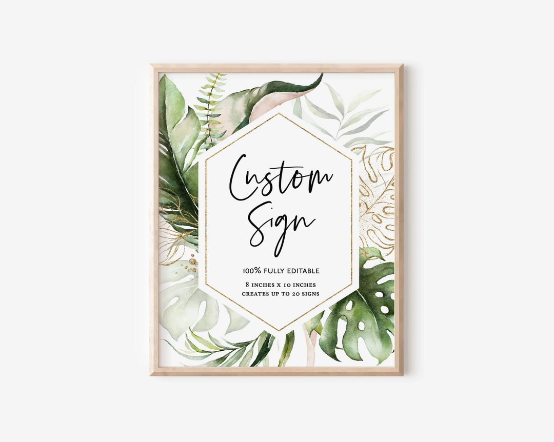 Custom Sign Template Tropical Custom Sign Printable Editable Template ...