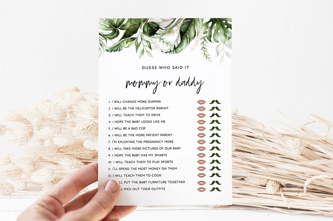 Mommy or Daddy Game Tropical Baby Shower Mommy or Daddy Games Mommy or ...