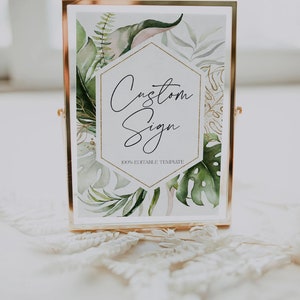 Tropical Custom Sign Template Editable Printable Sign 8x10 Greenery ...